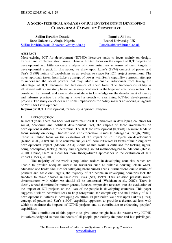(PDF) A Socio-Technical Analysis of ICT Investments in Developing ...