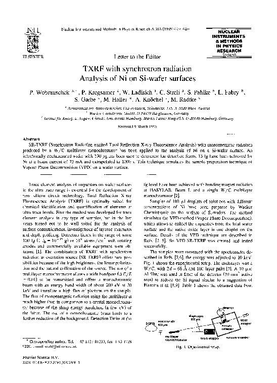(PDF) TXRF with synchrotron radiation Analysis of Ni on Si-wafer surfaces