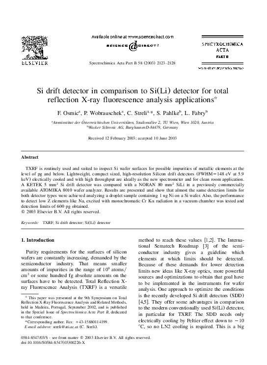 (PDF) Si drift detector in comparison to Si(Li) detector for total ...