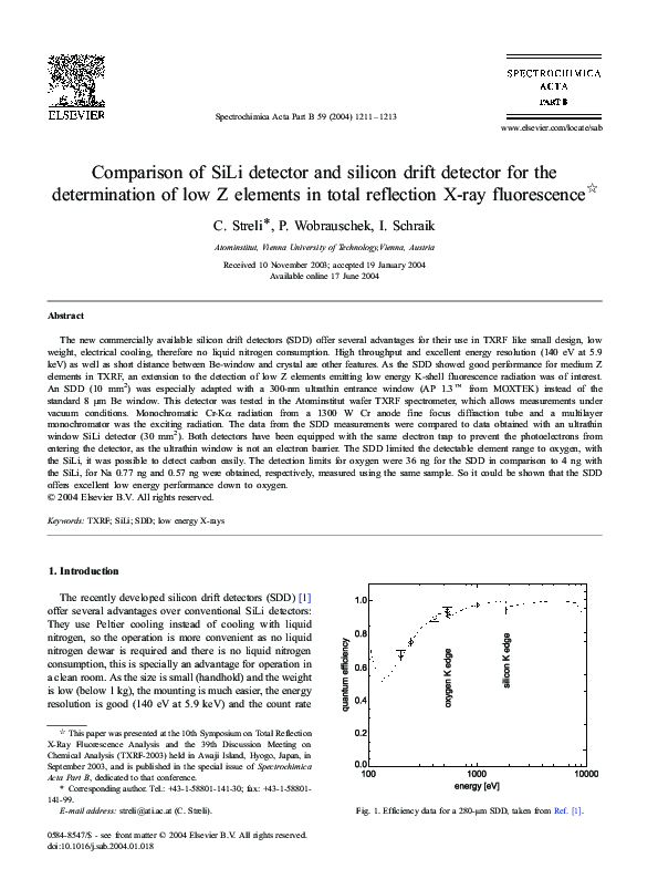 (PDF) Comparison of SiLi detector and silicon drift detector for the determination of low Z ...