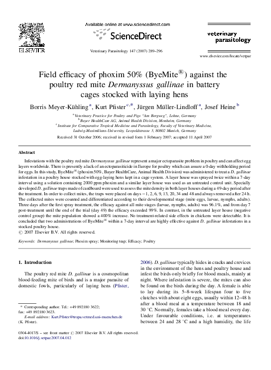 (PDF) Field efficacy of phoxim 50% (ByeMite®) against the poultry red ...
