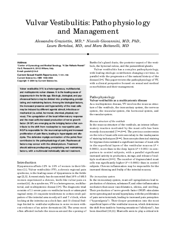 (PDF) Vulvar vestibulitis: Pathophysiology and management