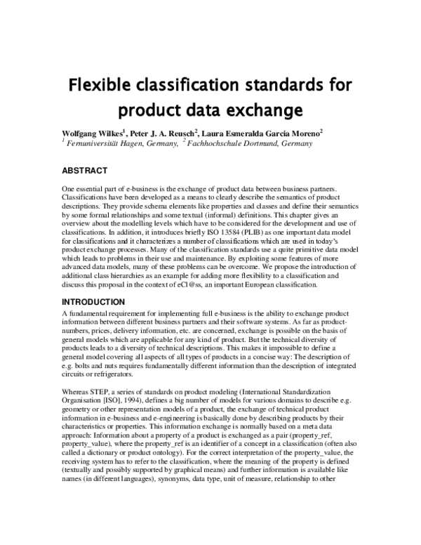 (PDF) Flexible Classification Standards for Product Data Exchange