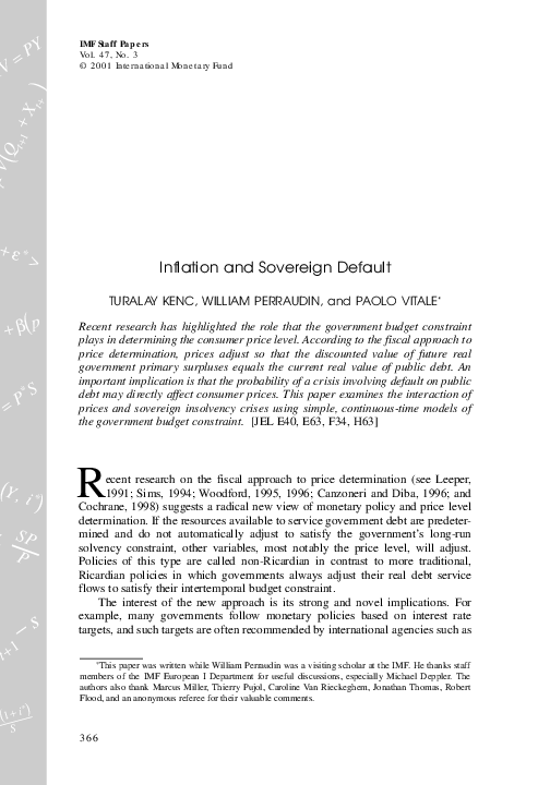 (PDF) Inflation and sovereign default | William Perraudin - Academia.edu