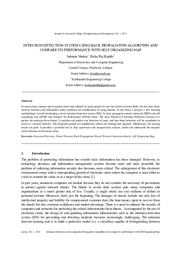 Pdf Intrusion Detection System Using Back Propagation Algorithm And Compare Its Performance