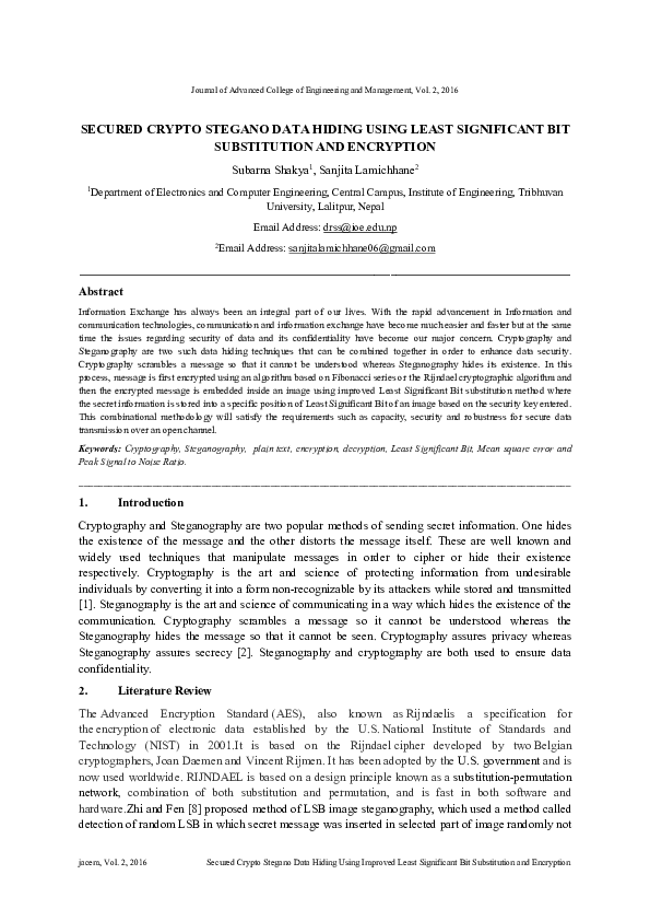 Pdf Secured Crypto Stegano Data Hiding Using Least Significant Bit Substitution And Encryption