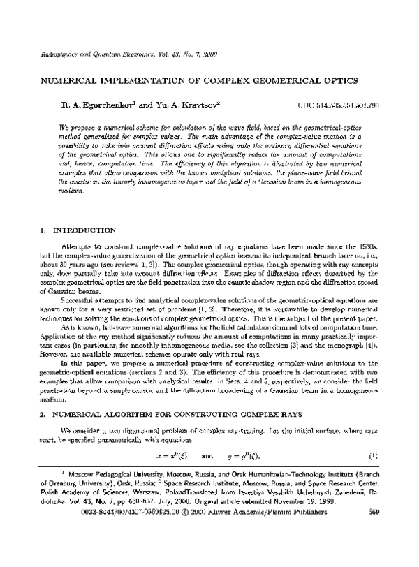 (PDF) Numerical implementation of complex geometrical optics