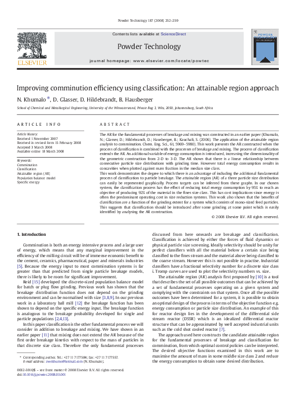 (PDF) Improving comminution efficiency using classification: An ...