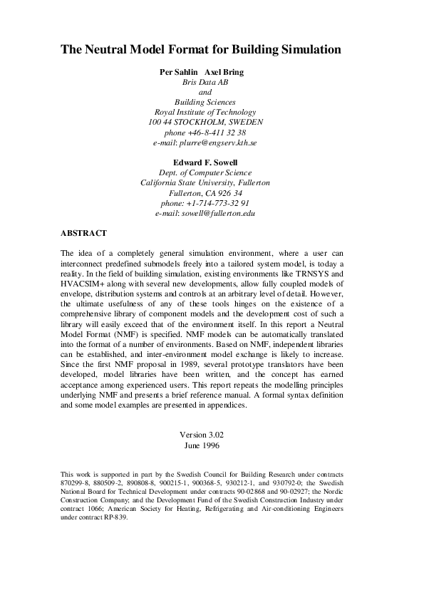 (PDF) The Neutral Model Format for Building Simulation