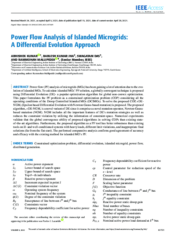 Pdf De Optimization For Power Flow In Microgrids 