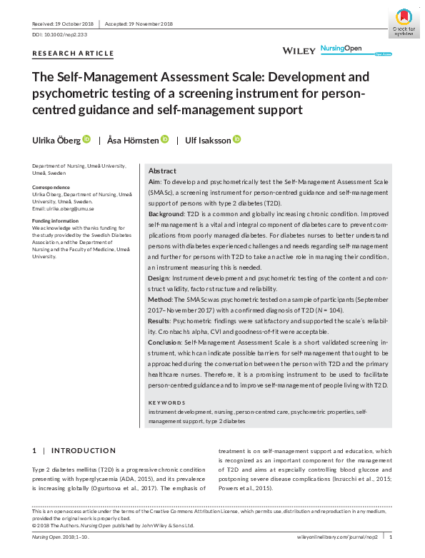 (PDF) The Self-Management Assessment Scale: Development and ...