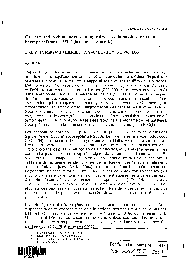 (PDF) Caractérisation chimique et isotopique des eaux du bassin versant ...