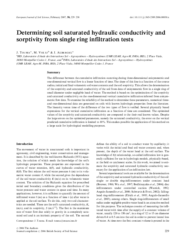 (PDF) Determining soil saturated hydraulic conductivity and sorptivity ...