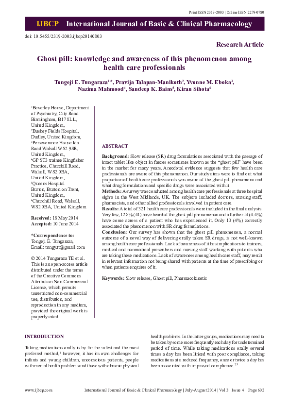 (PDF) Ghost pill: knowledge and awareness of this phenomenon among ...