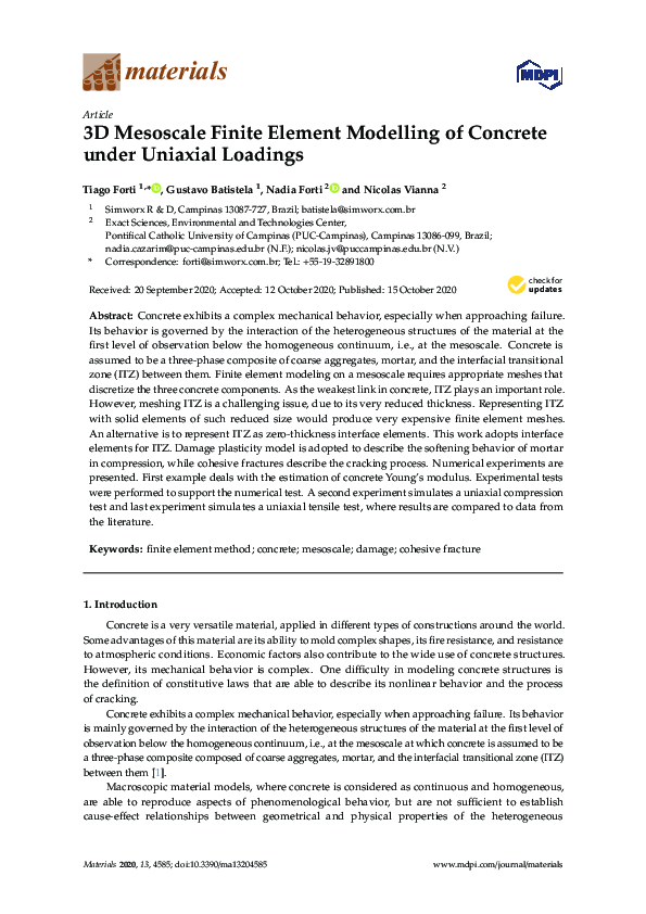 (PDF) 3D Mesoscale Finite Element Modelling of Concrete under Uniaxial Loadings