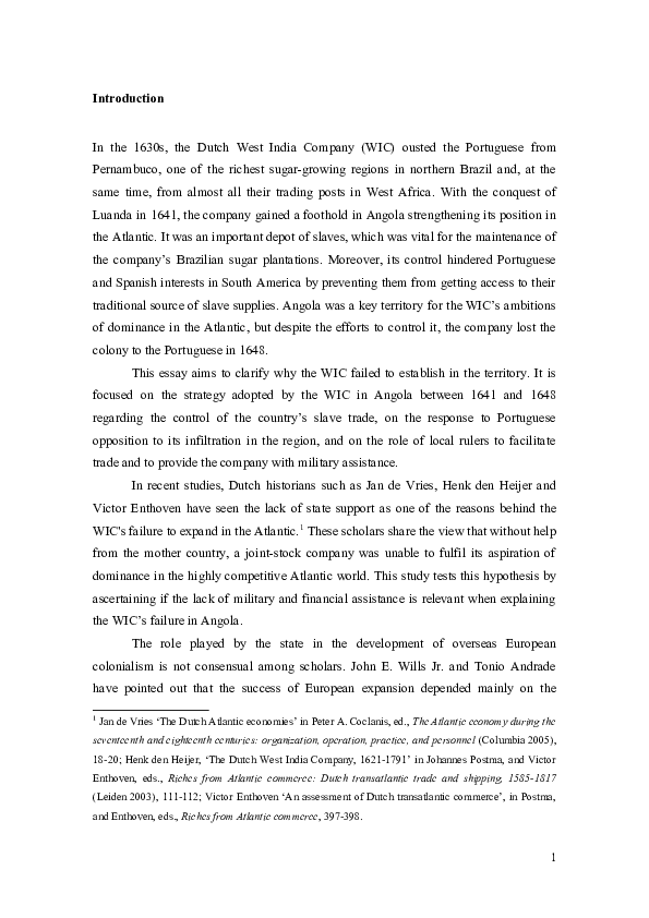 (DOC) The Dutch West India Company's establishment in Angola, 1641-1648 ...
