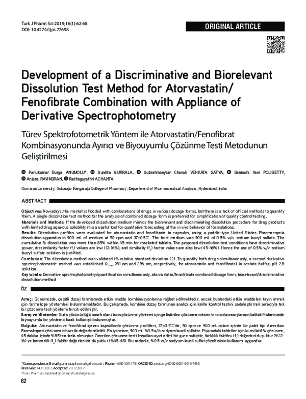 Pdf Development Of A Discriminative And Biorelevant Dissolution Test Method For Atorvastatin