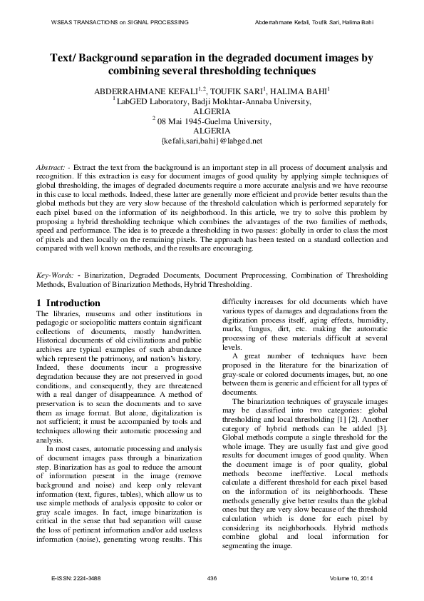 Pdf Text Background Separation In The Degraded Document Images By Combining Several