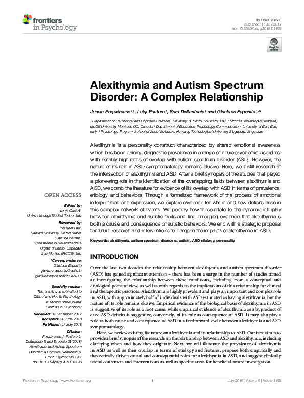 (PDF) Alexithymia's Role in Autism Spectrum Disorder