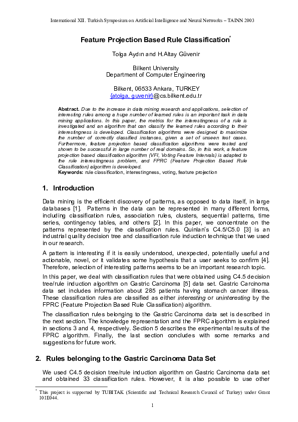 (PDF) Feature Projection Based Rule Classification