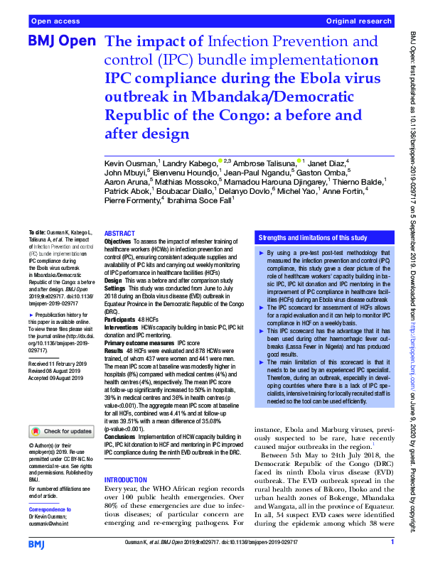 (PDF) The impact of Infection Prevention and control (IPC) bundle ...