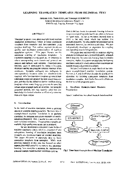 (PDF) Learning translation templates from bilingual text