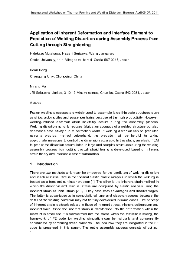 (PDF) Application of inherent deformation and interface element to prediction of welding ...
