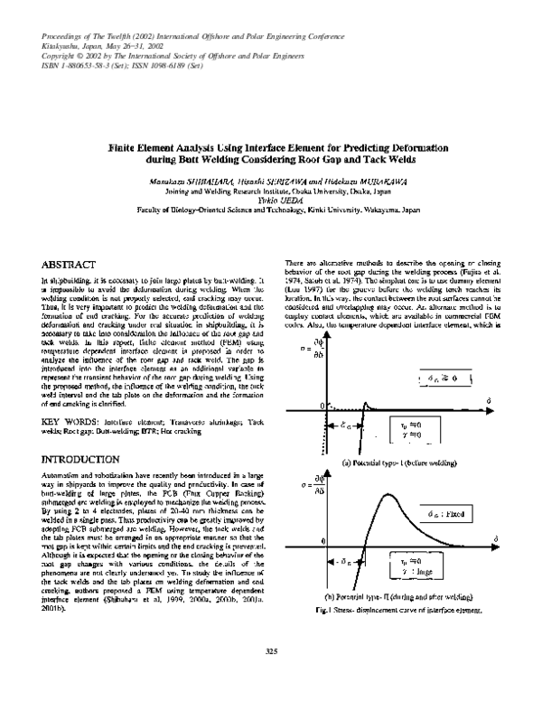 Pdf Finite Element Analysis Using Interface Element For Predicting Deformation During Butt