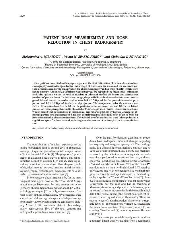 (PDF) Patient dose measurement and dose reduction in chest radiography