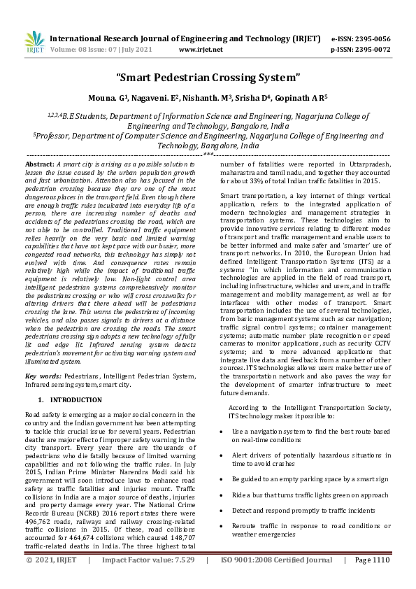 (PDF) IRJET- "Smart Pedestrian Crossing System"