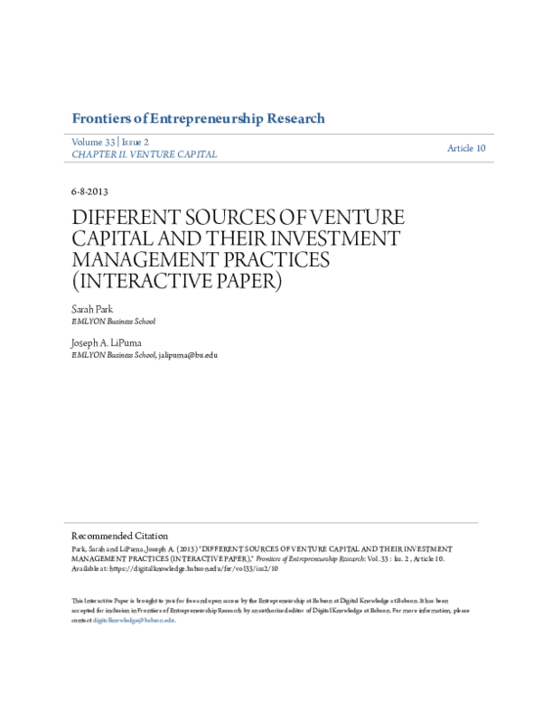 (PDF) Different Sources of Venture Capital and Their Investment ...