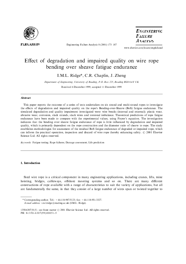 (PDF) Effect of degradation and impaired quality on wire rope bending ...