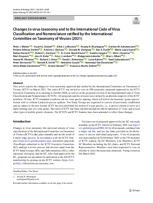 (PDF) Changes to virus taxonomy and to the International Code of Virus ...