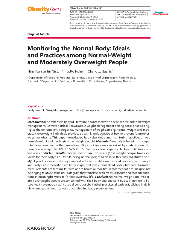 (PDF) Monitoring the Normal Body: Ideals and Practices among Normal ...