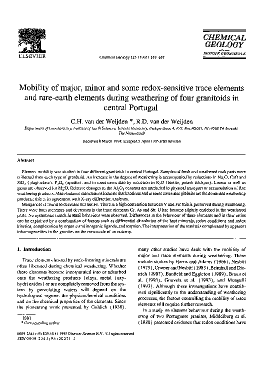(PDF) Mobility of major, minor and some redox-sensitive trace elements ...