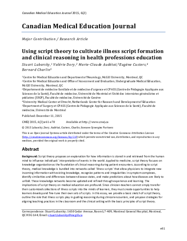 (PDF) Using script theory to cultivate illness script formation and ...