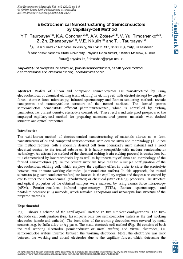 (PDF) Electrochemical Nanostructuring of Semiconductors by Capillary ...