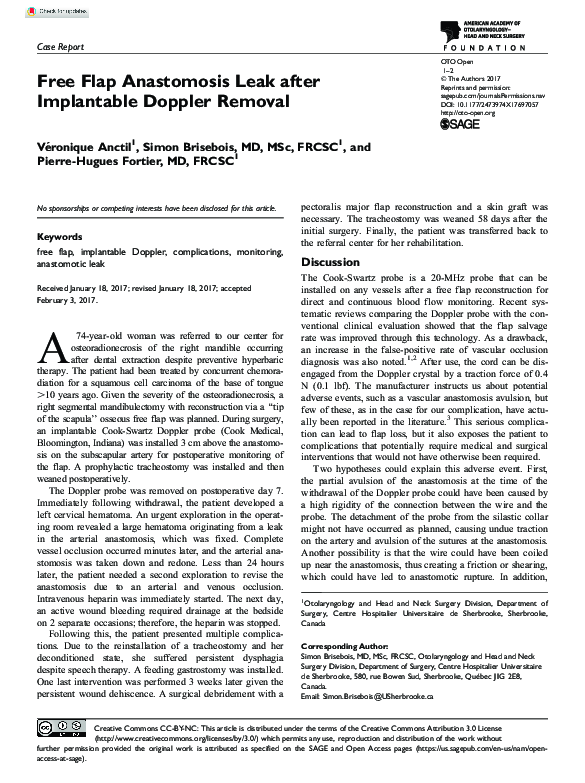 (PDF) Anastomosis Leak Post-Doppler Probe Removal