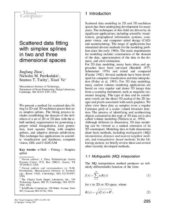 (PDF) Scattered data fitting with simplex splines in two and three ...