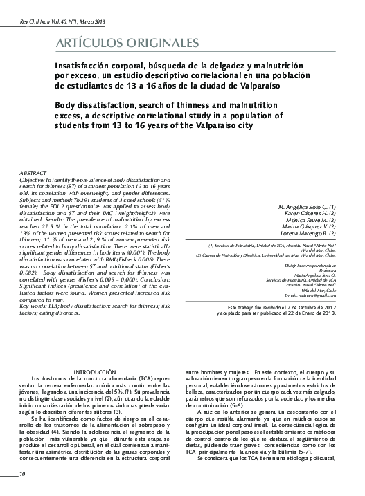 (PDF) Body dissatisfaction, search of thinness and malnutrition excess ...