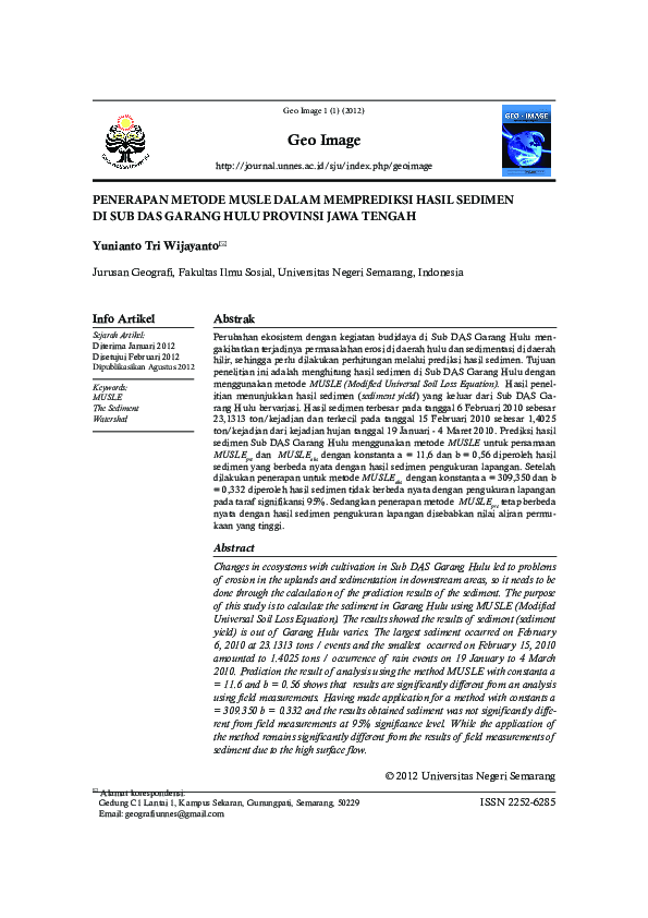 (PDF) Penerapan Metode Musle Dalam Memprediksi Hasil Sedimen DI Sub Das ...