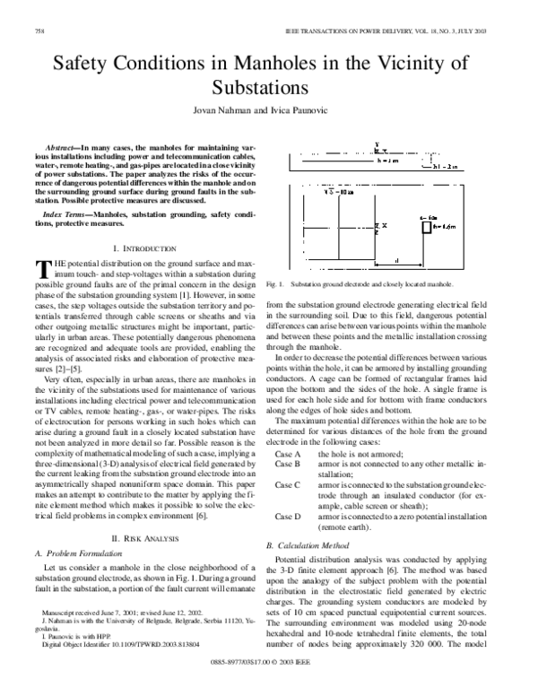 (PDF) Safety Conditions in Manholes in the Vicinity of Substations