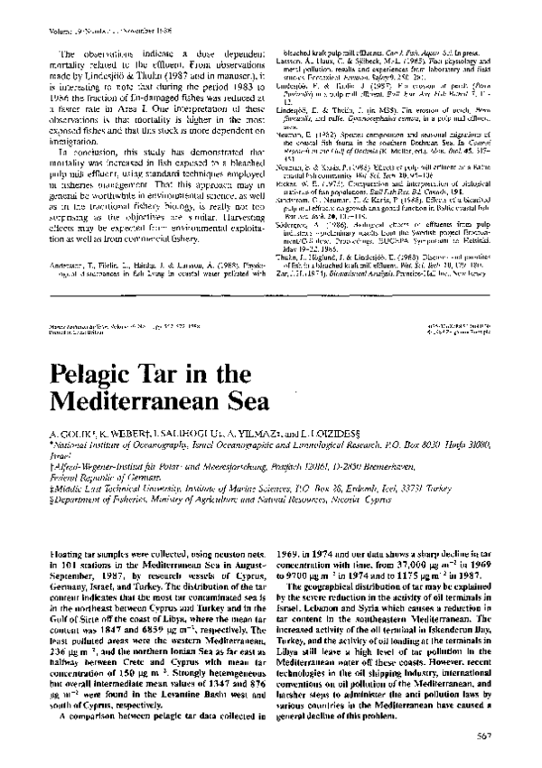 (PDF) Pelagic tar in the Mediterranean Sea