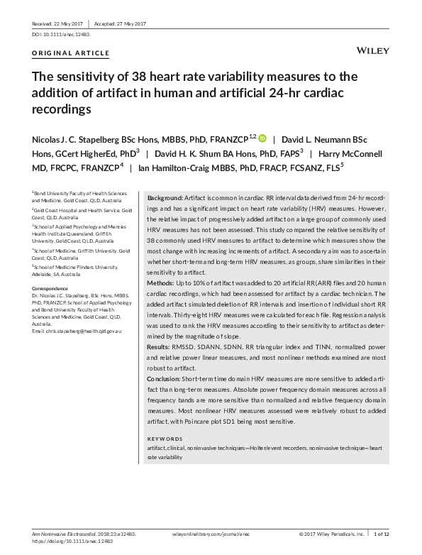 (PDF) The sensitivity of 38 heart rate variability measures to the ...