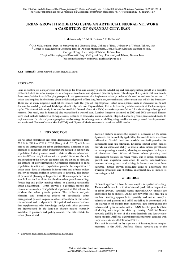 Pdf Urban Growth Modeling Using An Artificial Neural Network A Case