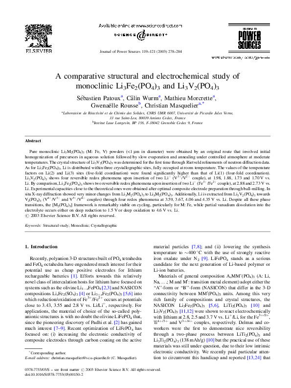 (PDF) A comparative structural and electrochemical study of monoclinic Li3Fe2(PO4)3 and Li3V2 ...