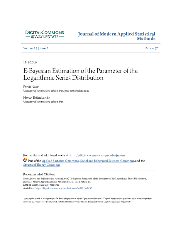 (PDF) E-Bayesian Estimation of the Parameter of the Logarithmic Series ...