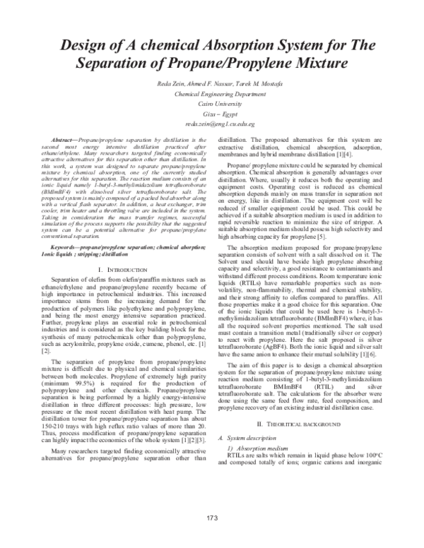 (PDF) Design of a chemical absorption system for the separation of ...
