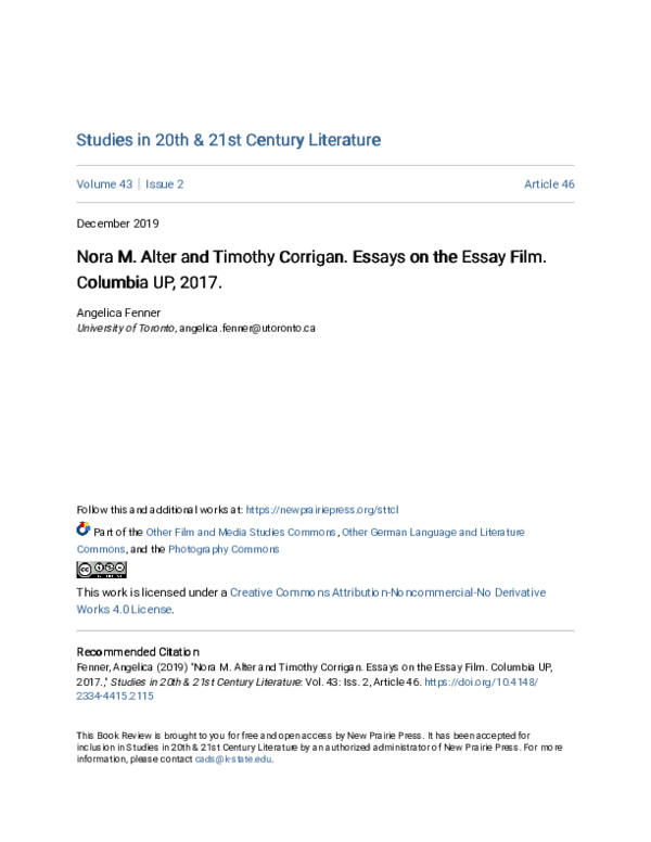 (PDF) Nora M. Alter and Timothy Corrigan. Essays on the Essay Film ...