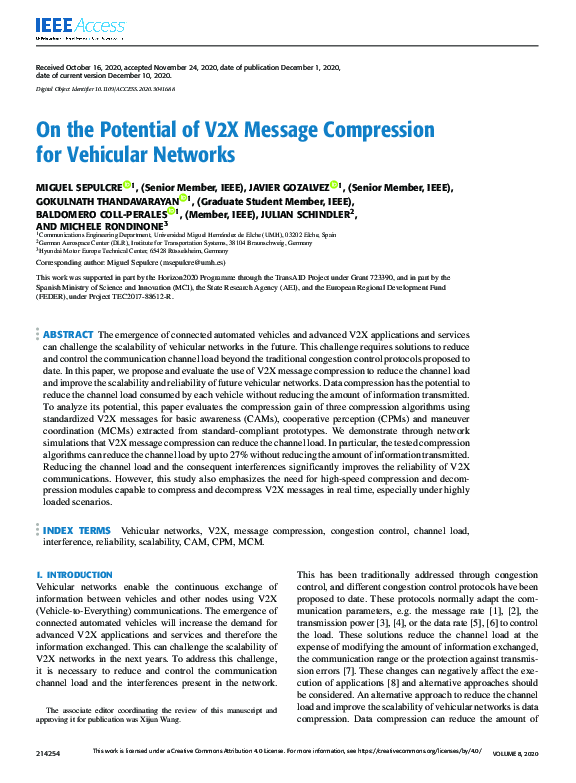 (PDF) On the Potential of V2X Message Compression for Vehicular Networks